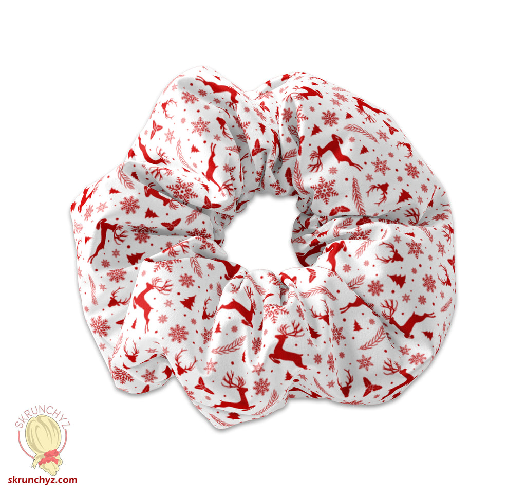 White Christmas Reindeer Themed Scrunchie – Skrunchyz.com